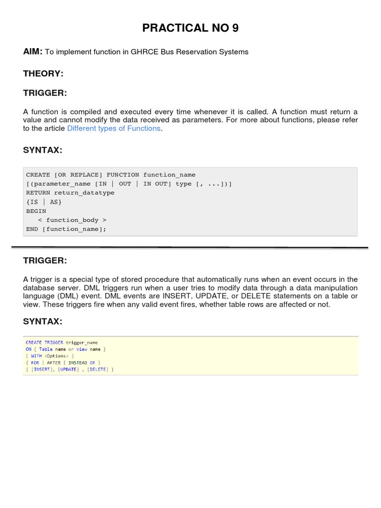 Practical No 9: Trigger | PDF | Teaching Methods & Materials | Computers