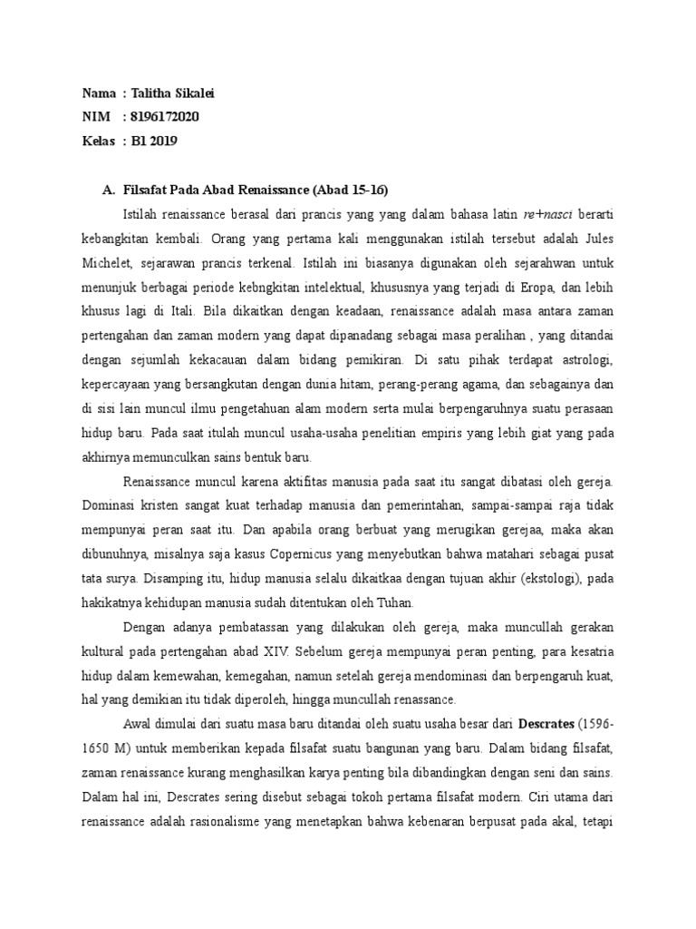 Filsafat Ilmu - Perkembangan Filsafat Abad Renaissance | PDF