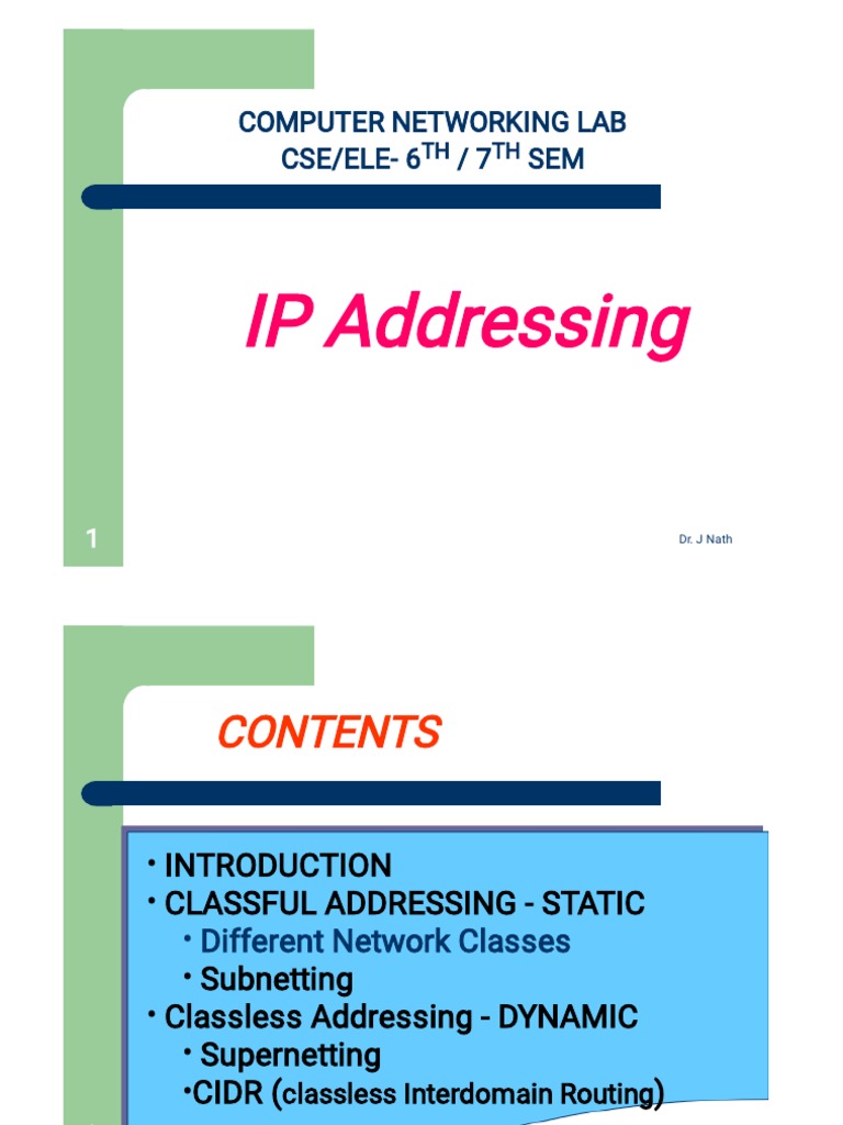 IP Addressing: Computer Networking Lab Cse/Ele-6 / 7 SEM | PDF | Ip Address | Internet Standards