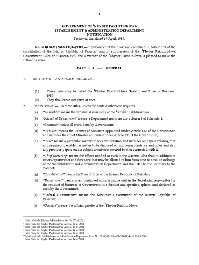 Rules of Business 1985 | PDF | Bill (Law) | Cabinet (Government)