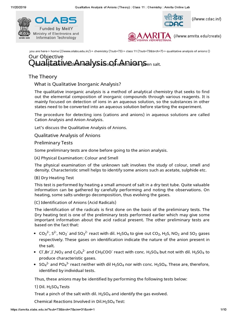 Qualitative Analysis of Anions | Download Free PDF | Salt (Chemistry) | Chlorine