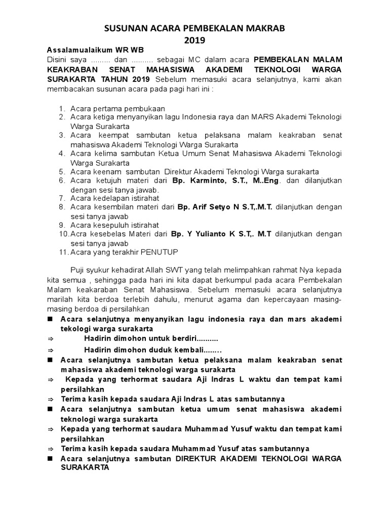 Teks MC Pembekalan Makrab 2019-2 | PDF