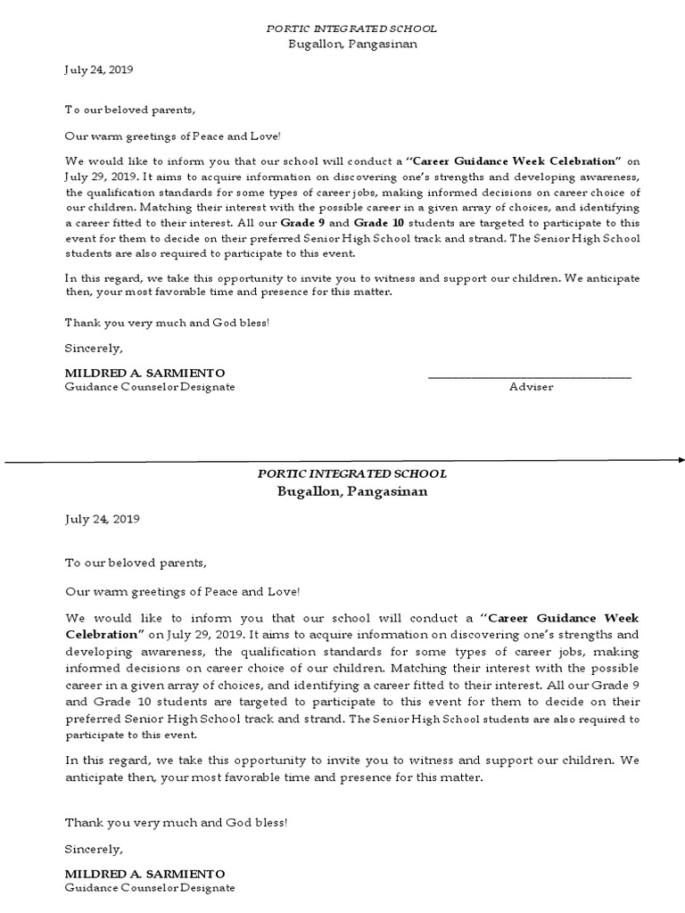 Career Guidance Letter To Parents | PDF