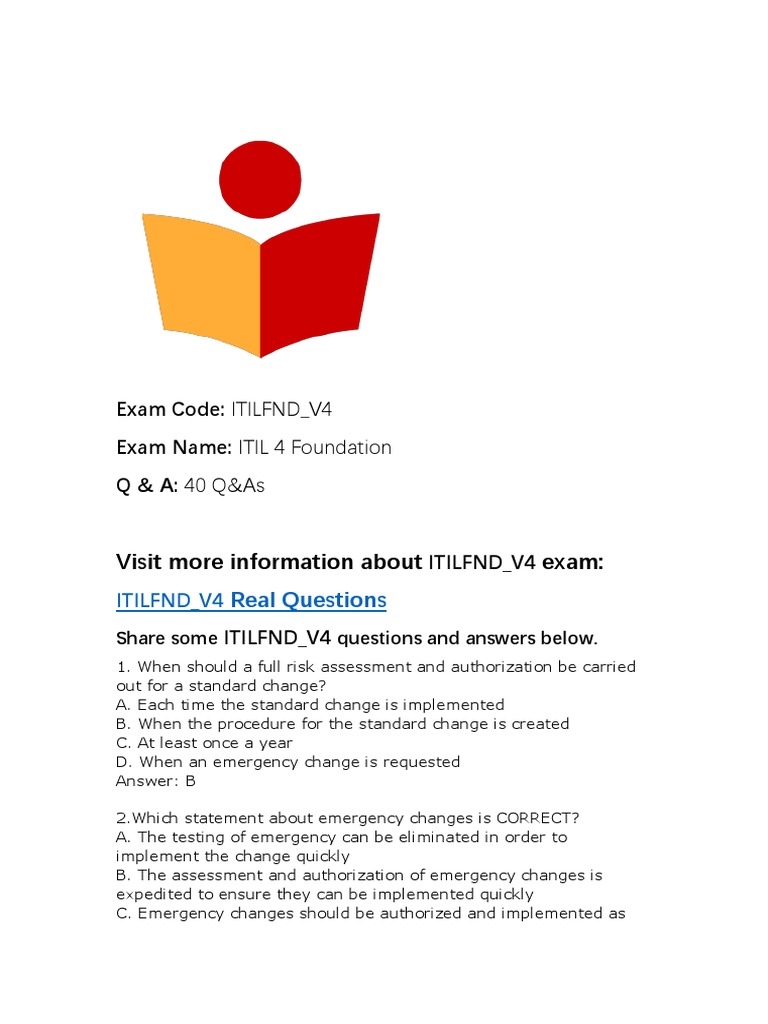 Itil 4 Foundation Itilfnd v4 Real Exam Q | PDF | Itil | It Service ...