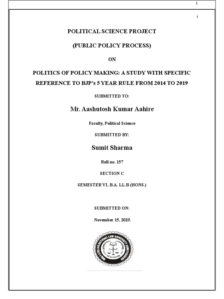 Mr. Aashutosh Kumar Aahire: Political Science Project (Public Policy ...