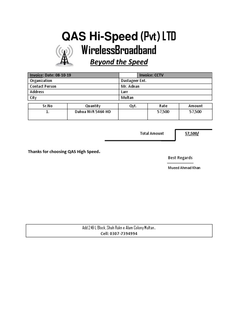 CCTV Invoice Oct - 19 Dastageer | PDF