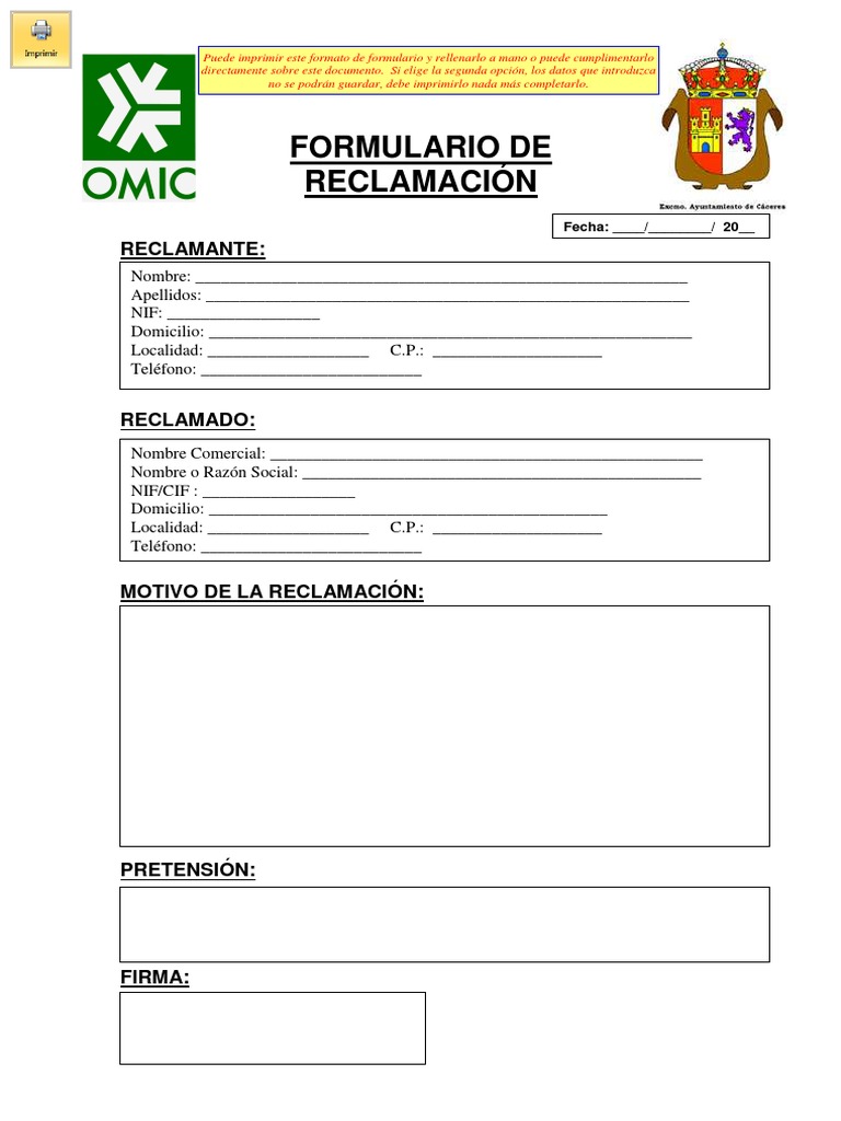 Hoja de Reclamaciones de Extremadura | PDF