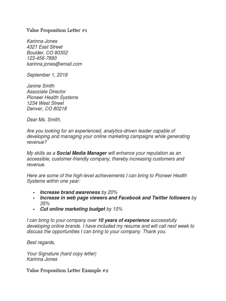 Value Proposition Letter | PDF | Finance & Money Management