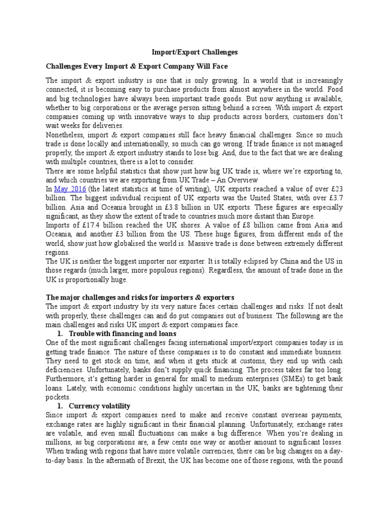 Import/Export Challenges Challenges Every Import & Export Company Will ...