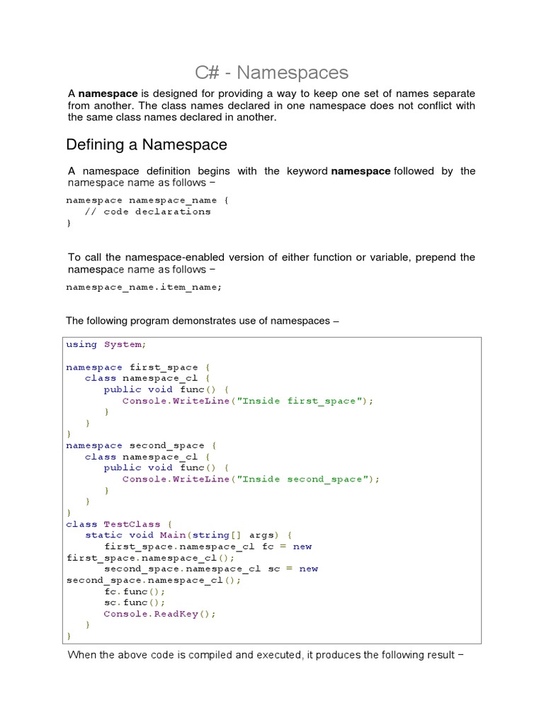 C Sharp Namespace | PDF | Namespace | C Sharp (Programming Language)