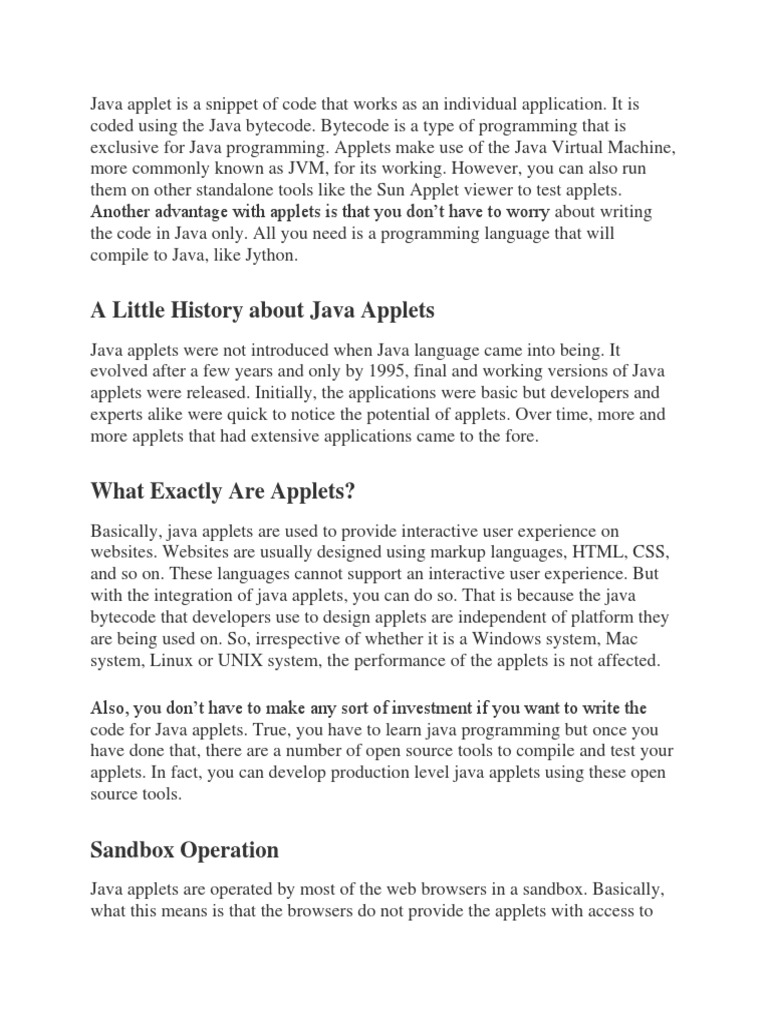 A Little History About Java Applets | PDF
