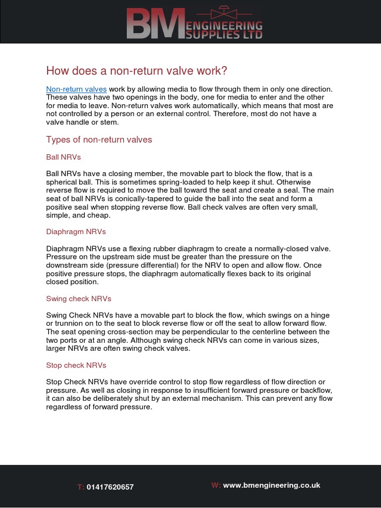 Non-Return Valve Function and Types | PDF | Valve | Continuum Mechanics
