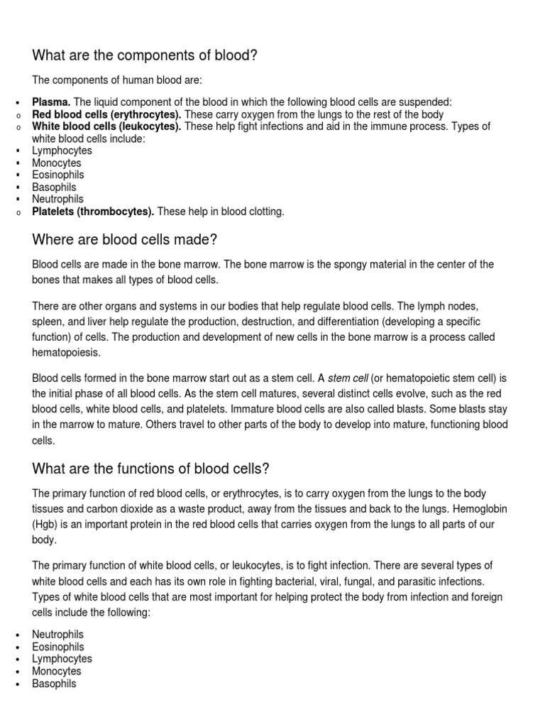 Components of Blood | PDF | White Blood Cell | Bone Marrow