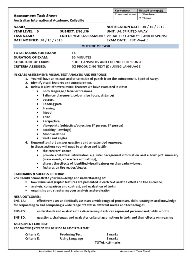Assessment Task Sheet: 16 90 Minutes Short Answers and Extended ...