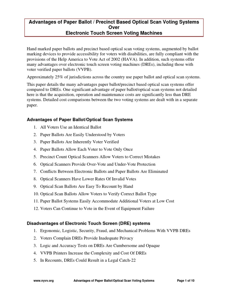 Benefits of Paper Ballot Voting Systems | PDF | Voting Machine | Voting