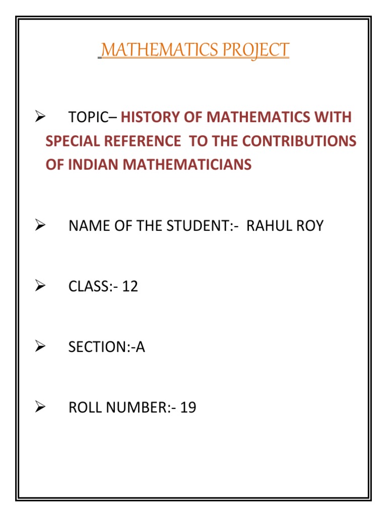 Mathematics Project: History of Mathematics With Special Reference To ...