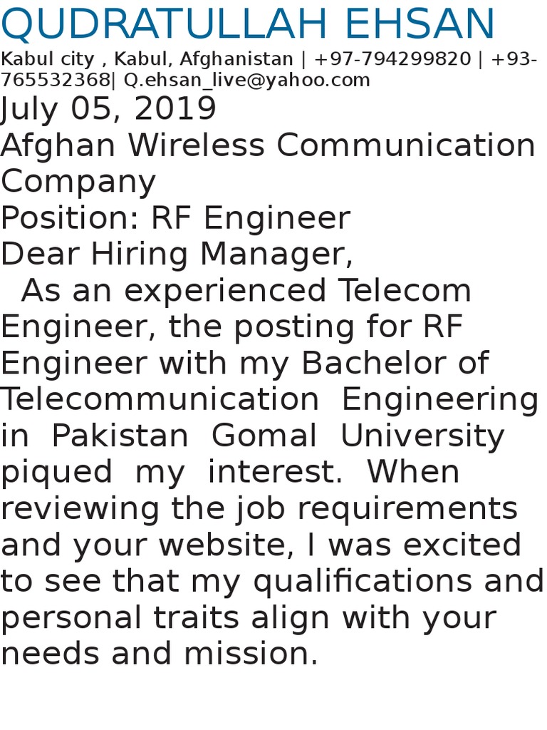 Nasratullah Ehsan CV | PDF | Telecommunication | Afghanistan