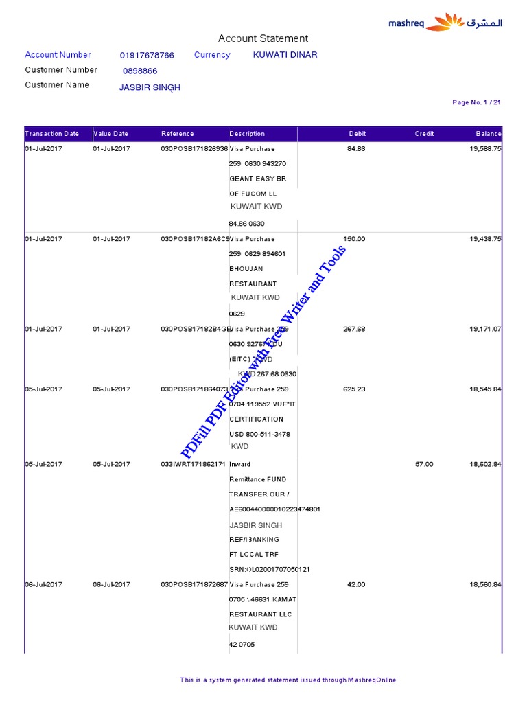 Mashreq Statement New1 | PDF | Automated Teller Machine | Visa Inc.