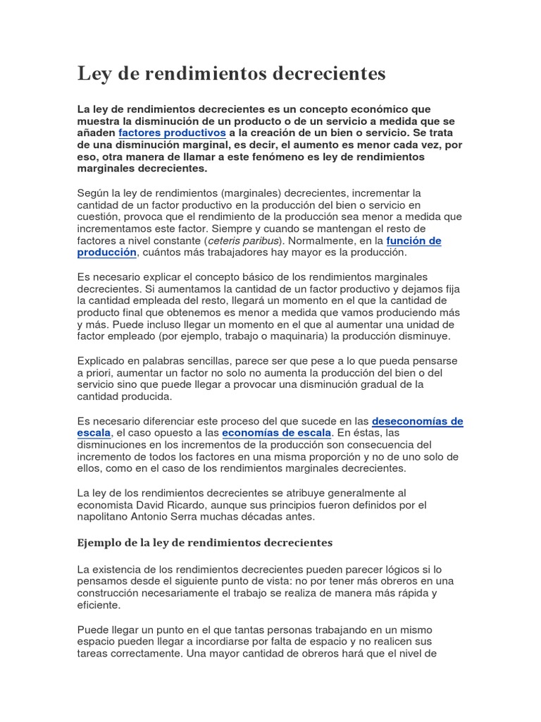 Ley De Rendimientos Decrecientes Descargar Gratis Pdf Economías De