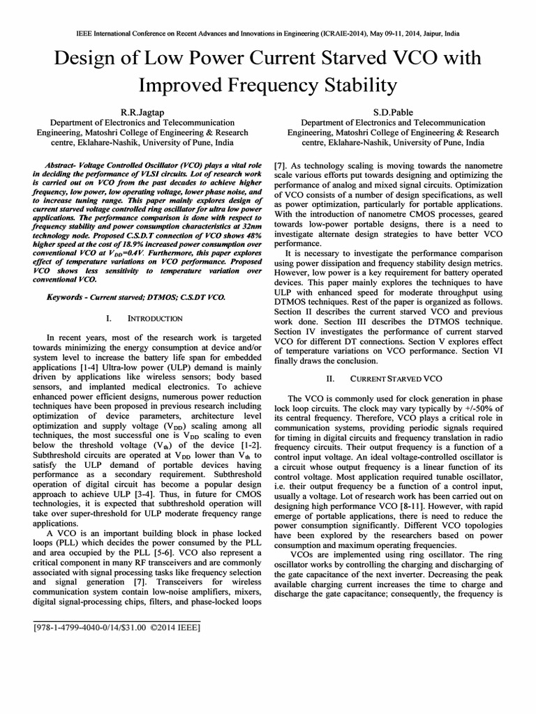 Design of Low Power Current Starved VCO With Improved Frequency ...