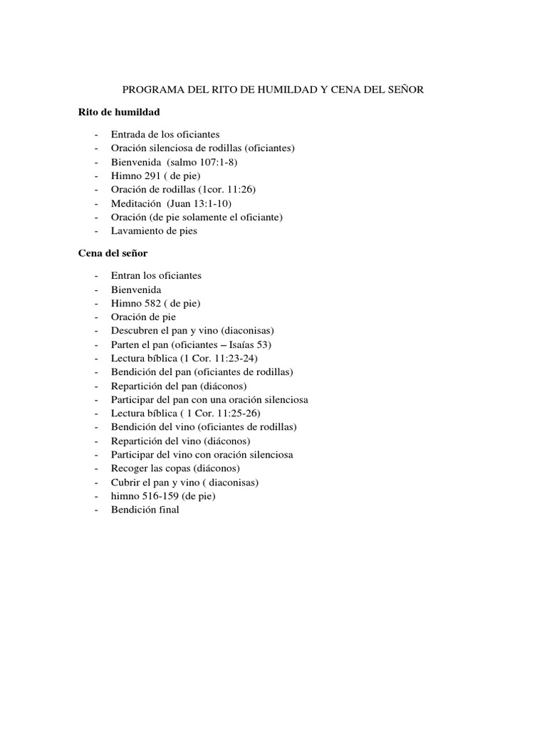 Rito de humildad y Cena del Señor | PDF | Bendición | Oración