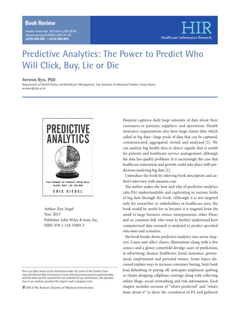 Predictive Analytics The Power To Predict Who Will Click, Buy, Lie, or ...