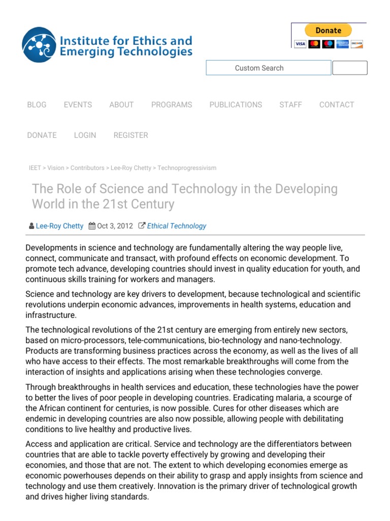 The Role of Science and Technology in The Developing World in The 21st ...