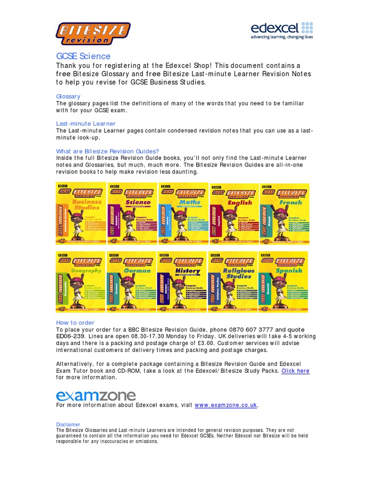 GCSE Science: Free Bitesize Glossary and Free Bitesize Last-Minute ...