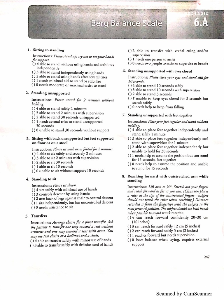 Berg Balance Scale | PDF