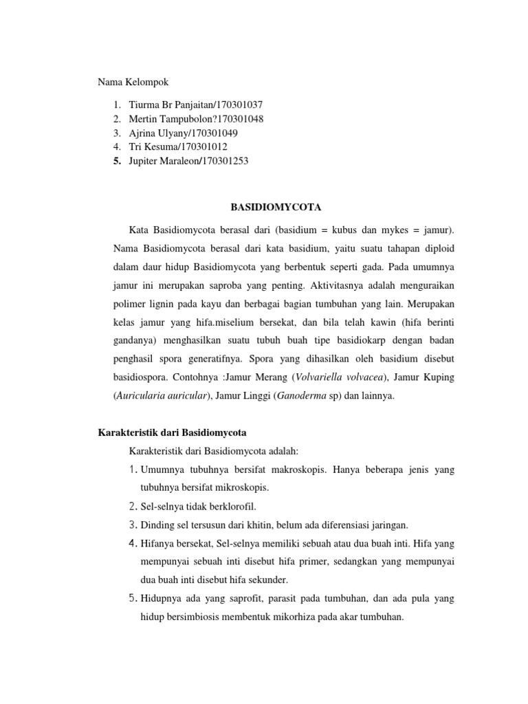 Peranan dan Karakteristik Basidiomycota | PDF