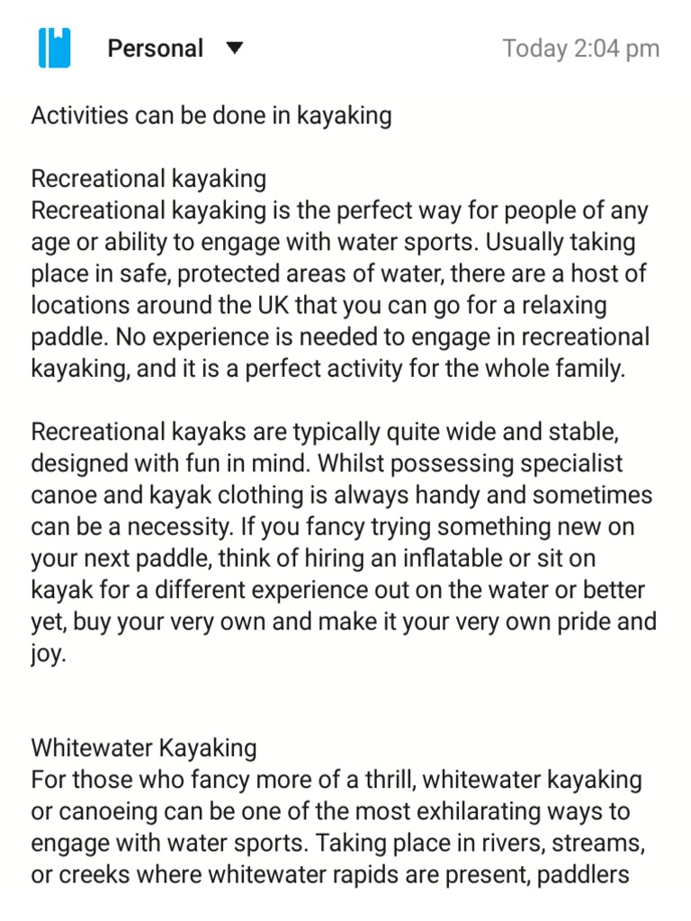 Recreational Kayaking Activities and Types of Kayaking | PDF | Kayak ...