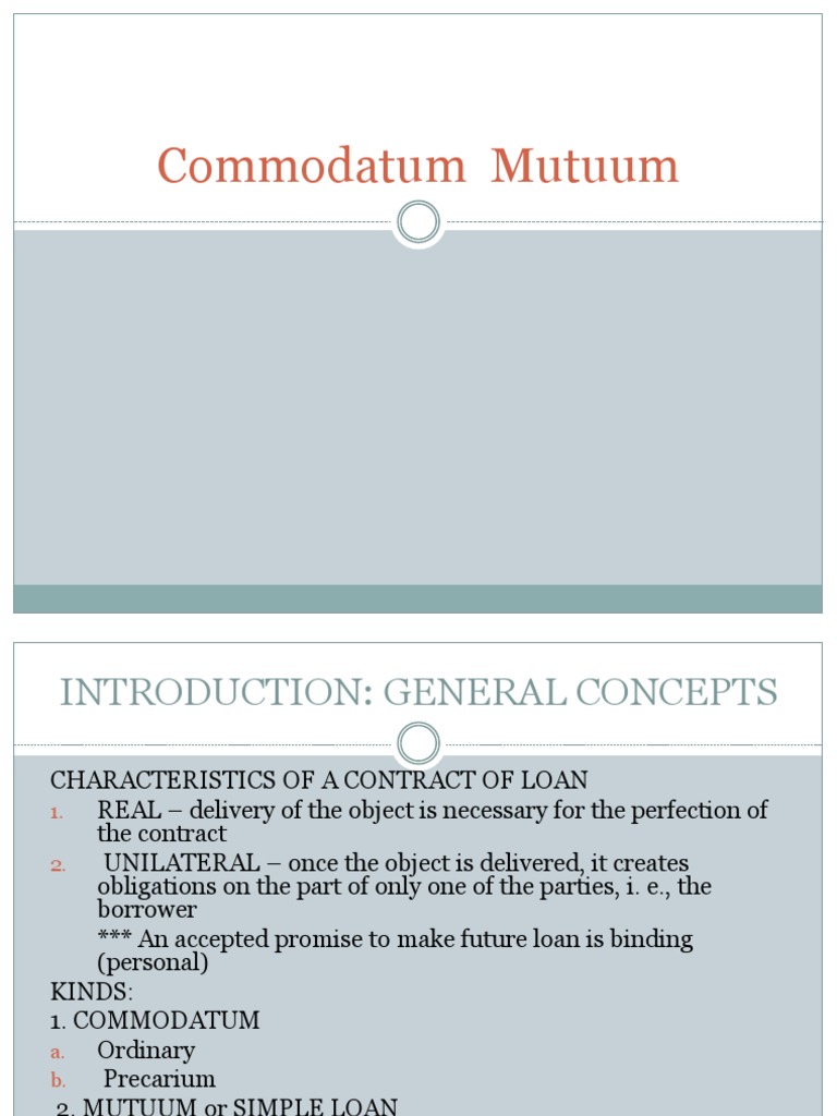 Commodatum Mutuum | PDF | Loans | Ownership