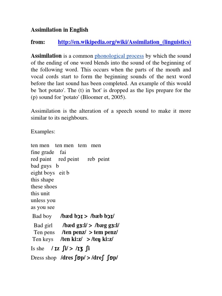 Assimilation in English From: Assimilation Is A Common: Phonological ...