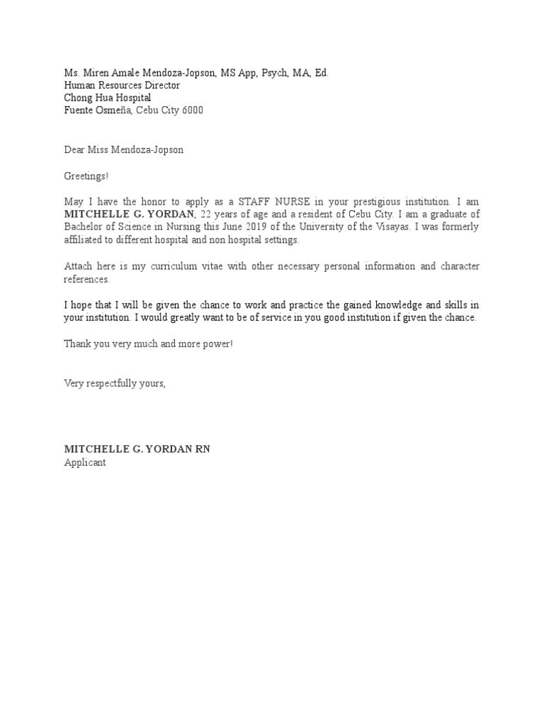 Nursing Application Letter | PDF | Self-Improvement | Wellness