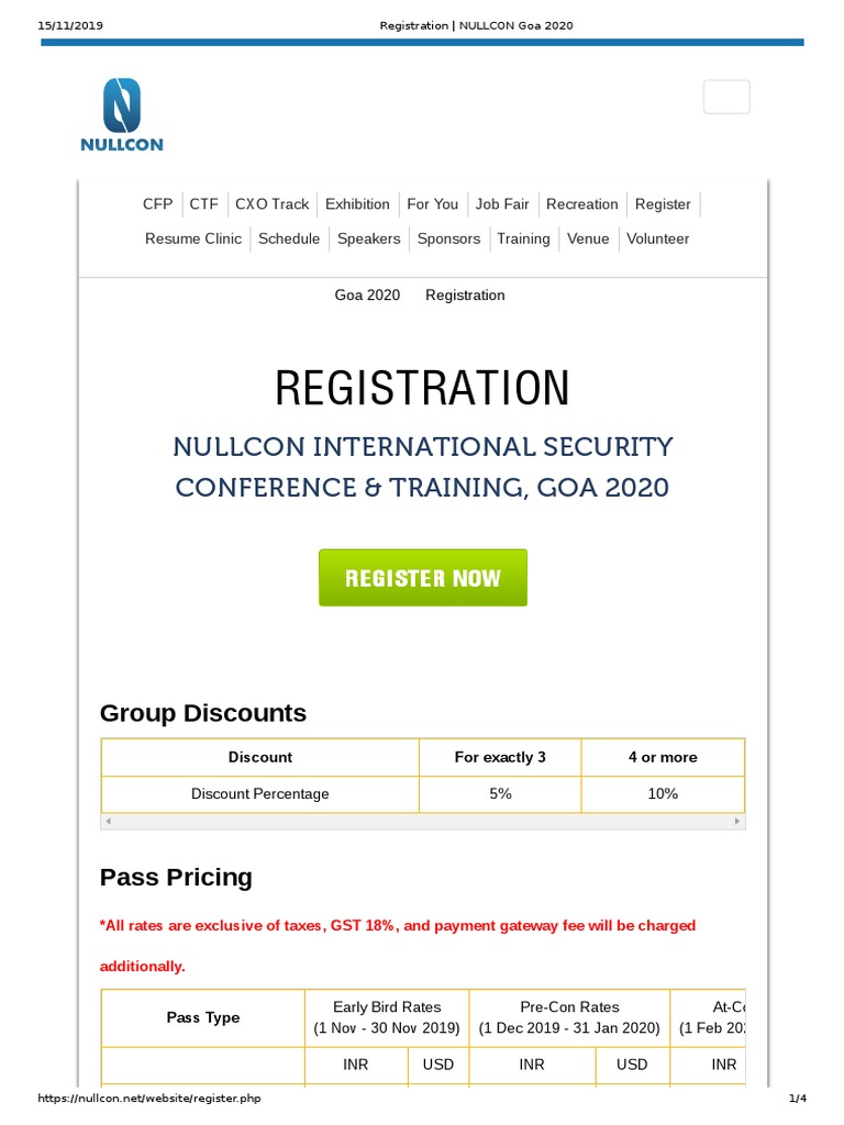Registration - NULLCON Goa 2020 PDF | PDF | Payments | Government