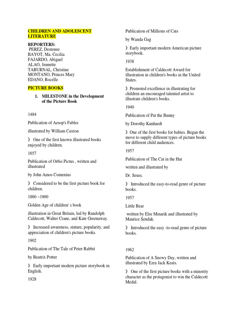 Children and Adolescent Literature | PDF | Picture Book | Children's ...