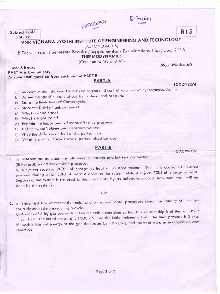 TD Question Paper | PDF | Temperature | Oxygen