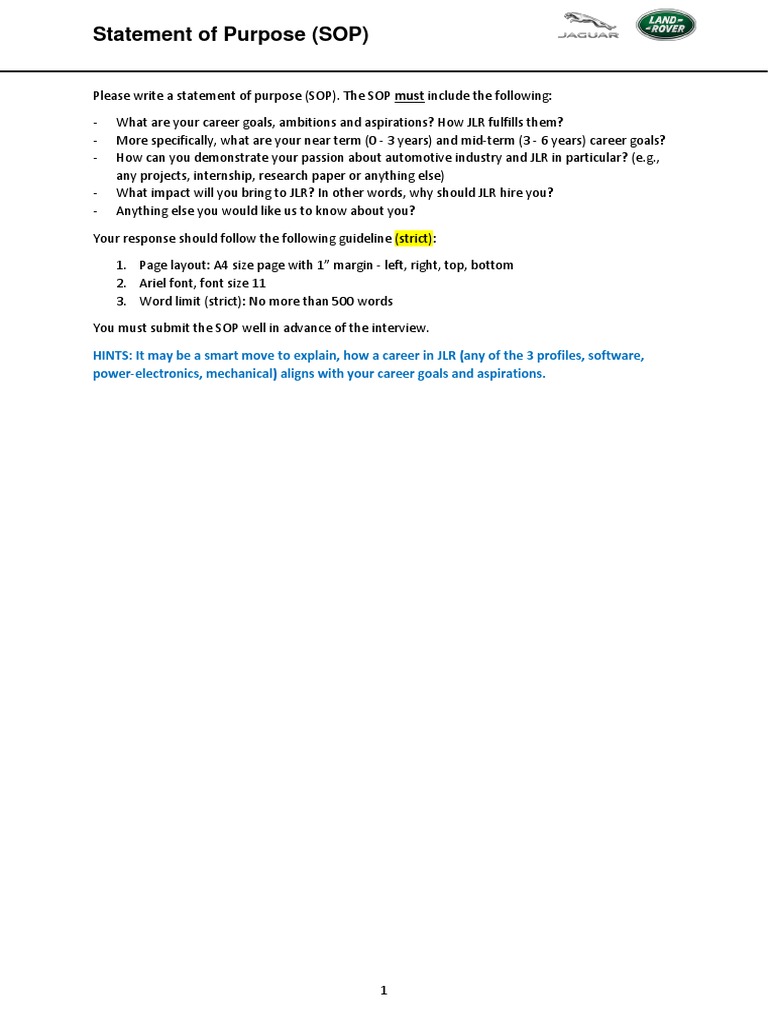 JLR Statement of Purpose Guidelines | PDF