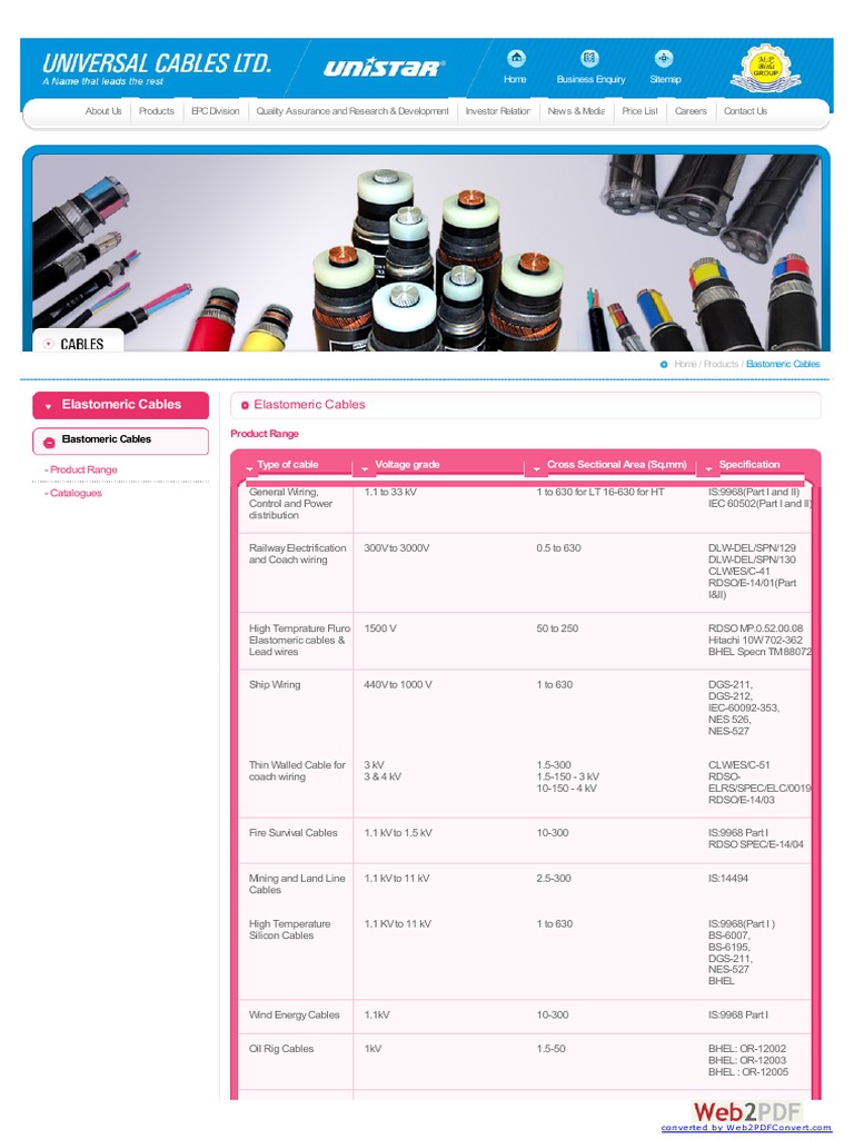 Elastomeric Cable Stds PDF | PDF | Electrical Wiring | Power (Physics)