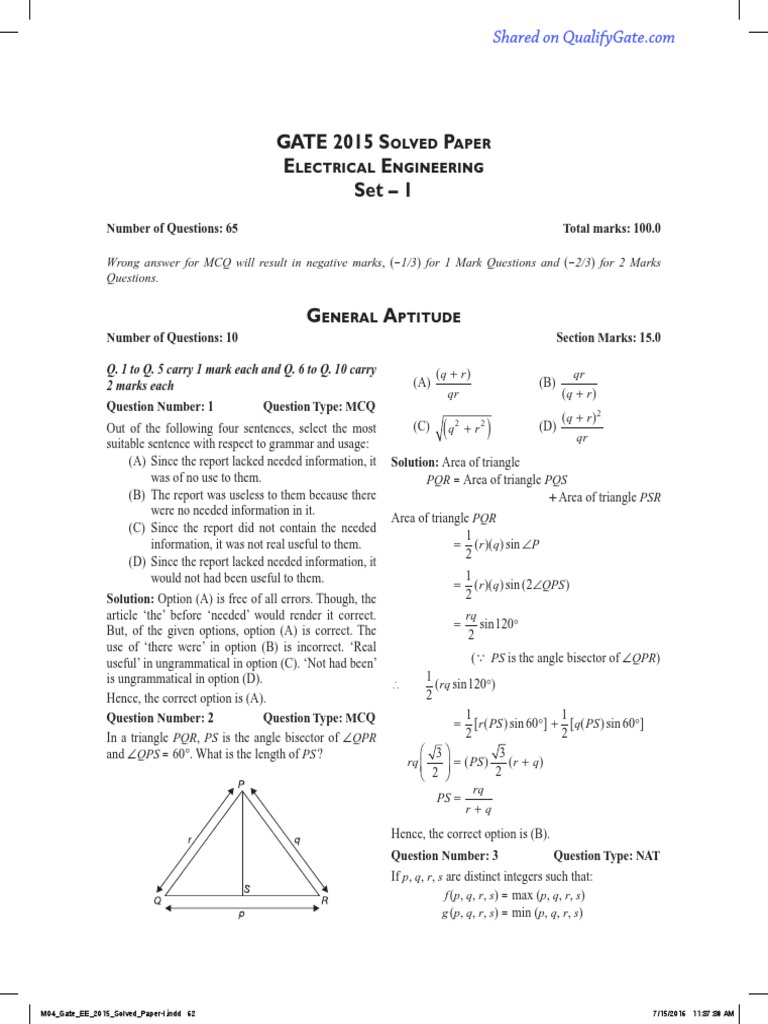 Pearson Gate 2015 Set 1 Ee PDF | PDF | Electric Motor | Inductor