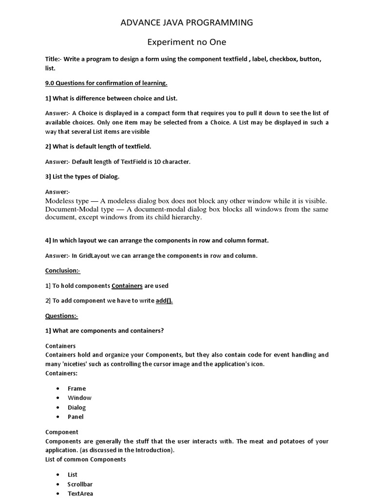 AWT Components and Layouts in Java | PDF | Dialog Box | Constructor (Object Oriented Programming)