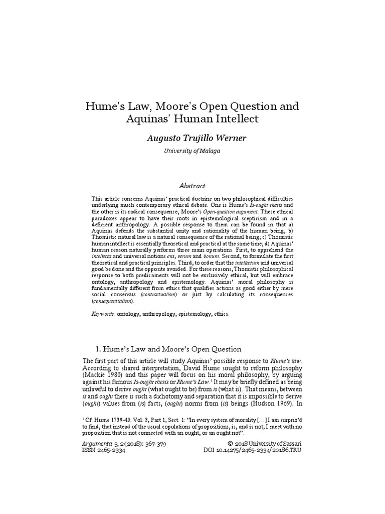 Hume's Law, Moore's Open Question and Aquinas' Human Intellect | PDF ...