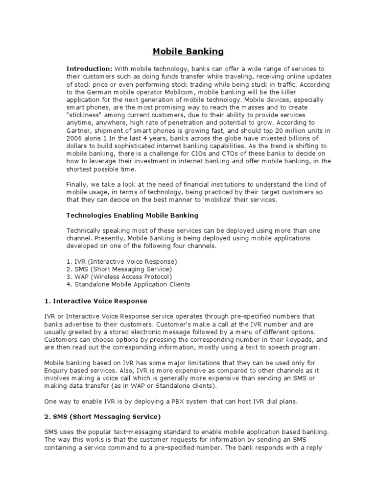 Mobile Banking: Technologies and Trends | PDF | Short Message Service ...