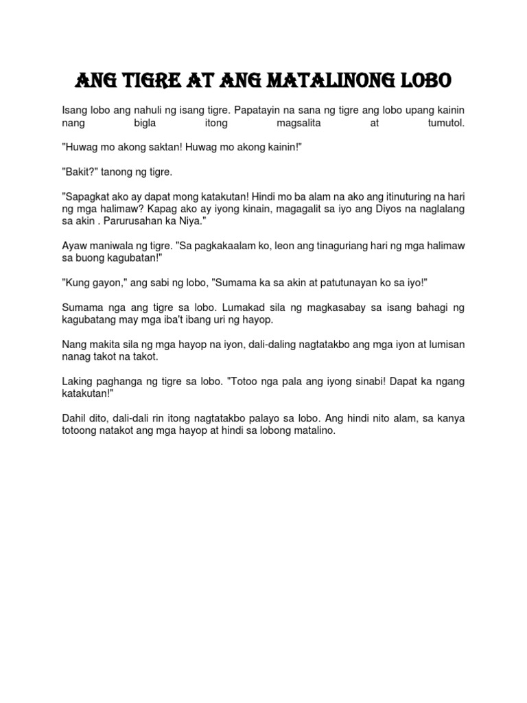 Ang Tigre at Ang Matalinong Lobo | PDF