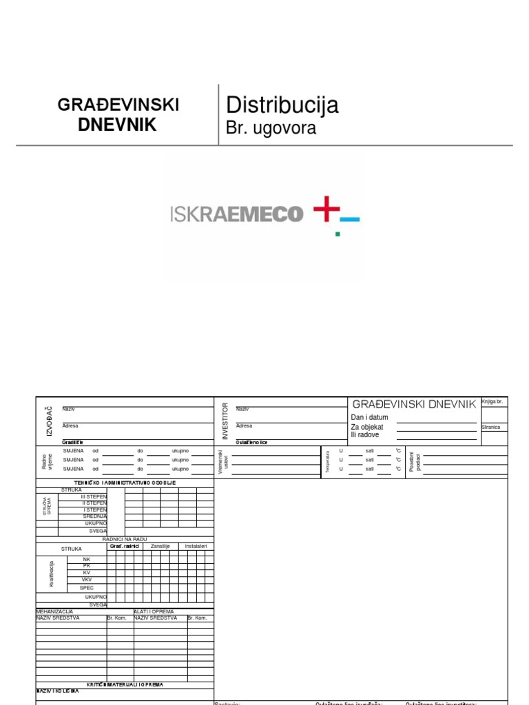 Gradjevinski Dnevnik TEMPLATE | PDF