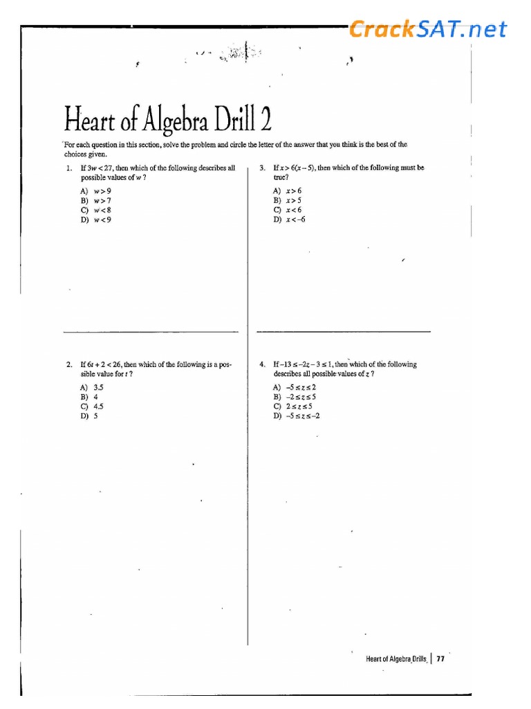 SAT Heart of Algebra Practice Test 2 PDF | PDF
