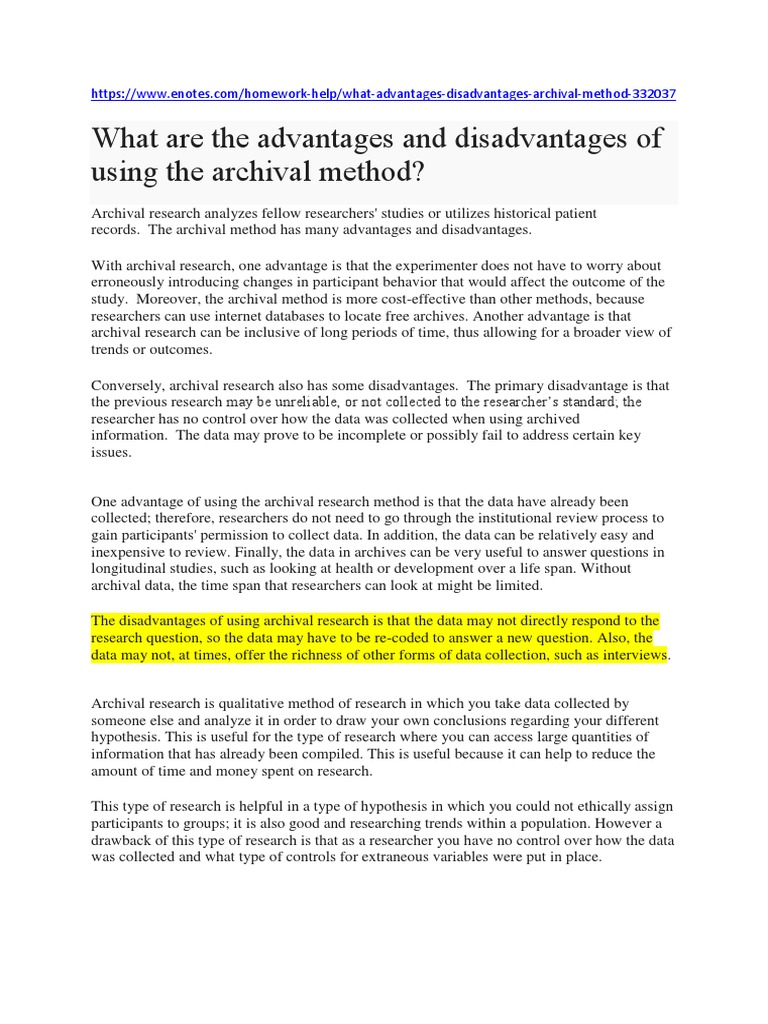 What Are The Advantages and Disadvantages of Using The Archival Method? | Download Free PDF ...