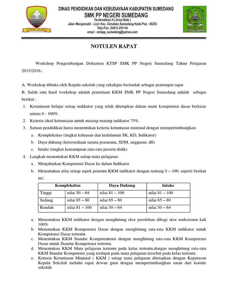 Notulen Rapat KKM | PDF