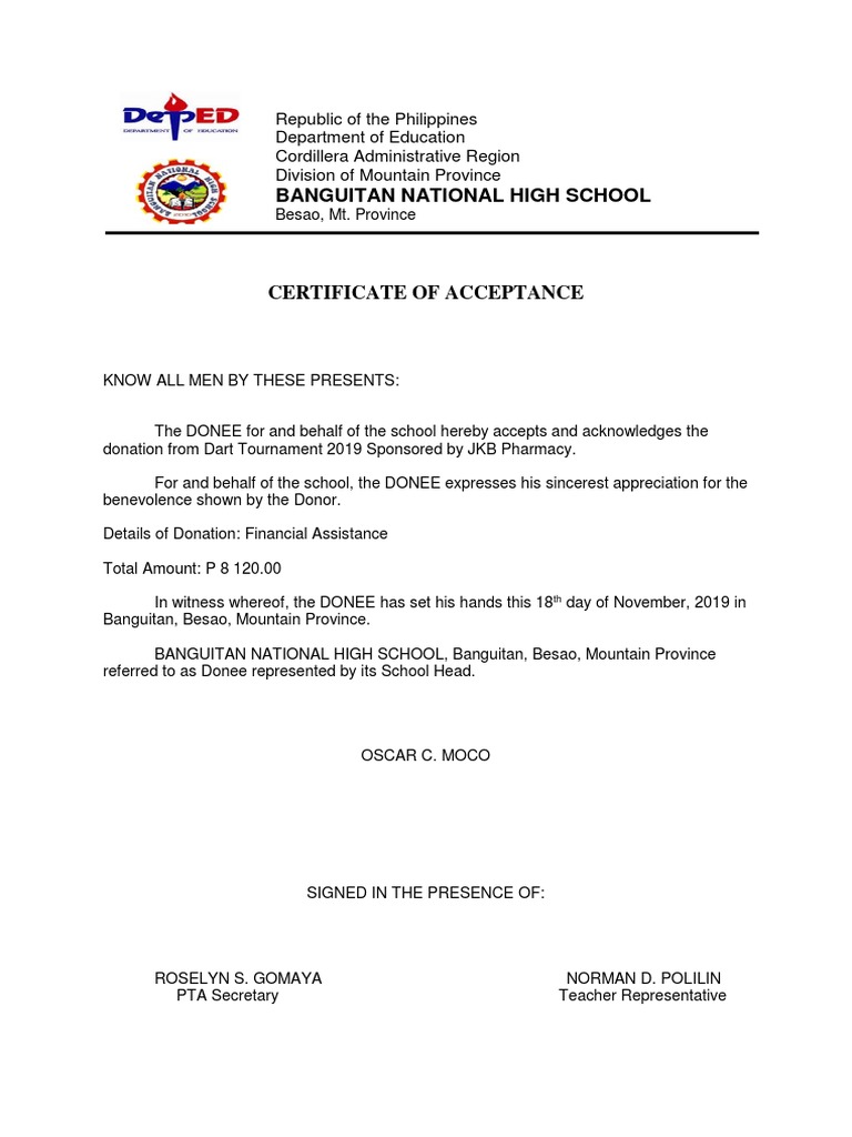 Certificate of Acceptance | PDF