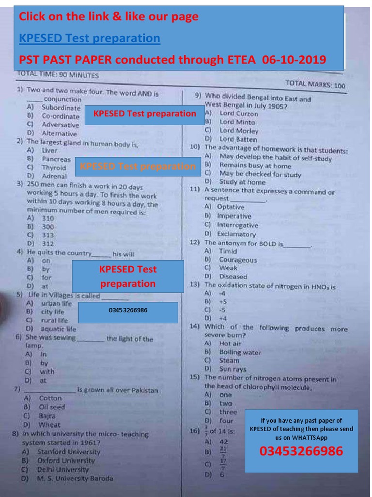 KPESED Test Preparation: Click On The Link & Like Our Page | PDF
